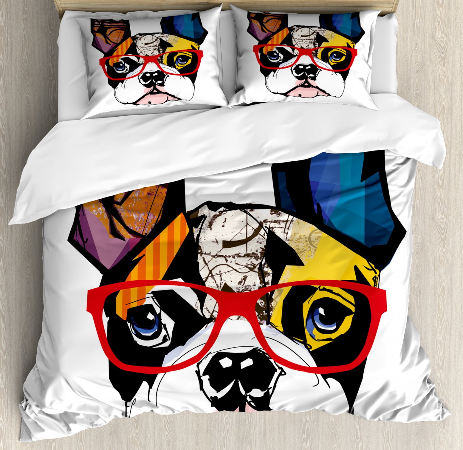 Bulldog King Size Duvet Cover Set, Colorful Abstract Illustration of a ...