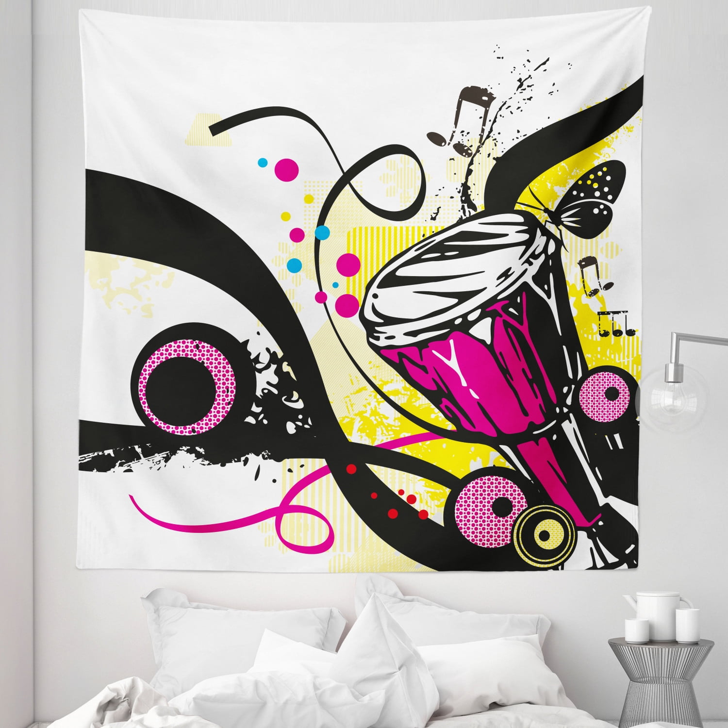 Drums Tapestry, Retro Musical Items and Art of Strokes Polka Dots ...