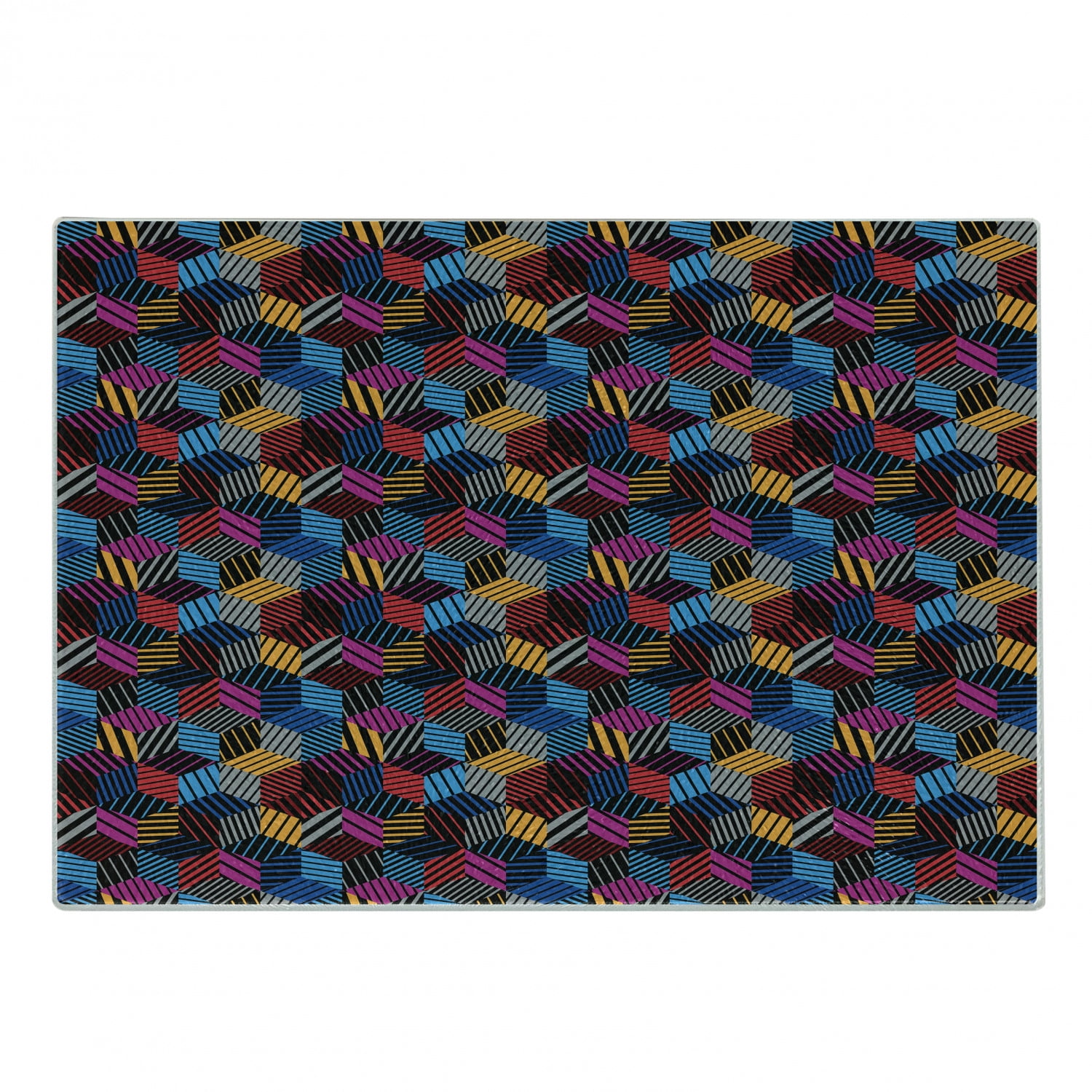 Geometric Cutting Board, Stripped 3 Dimensional Cube Pattern Vibrant ...