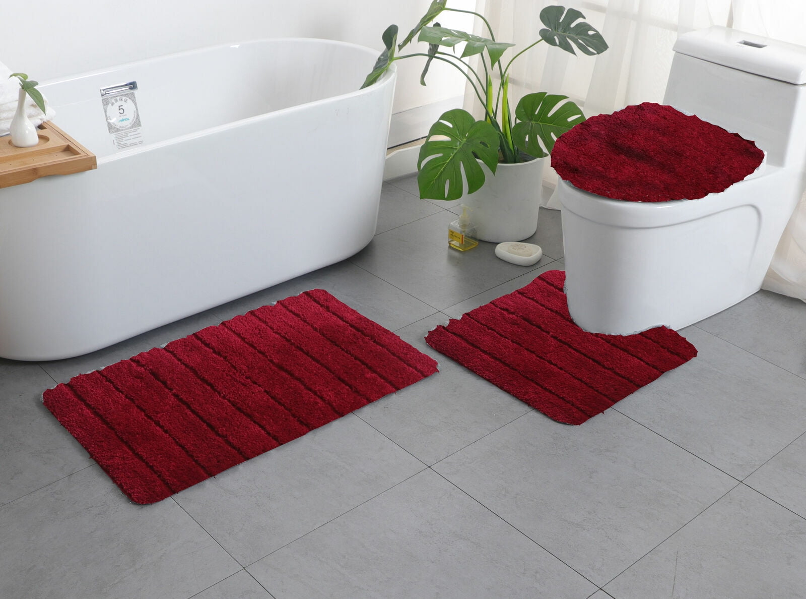 LELINTA 3 Piece Bathroom Rug Set with Toilet Lid Cover and Rug Set ...
