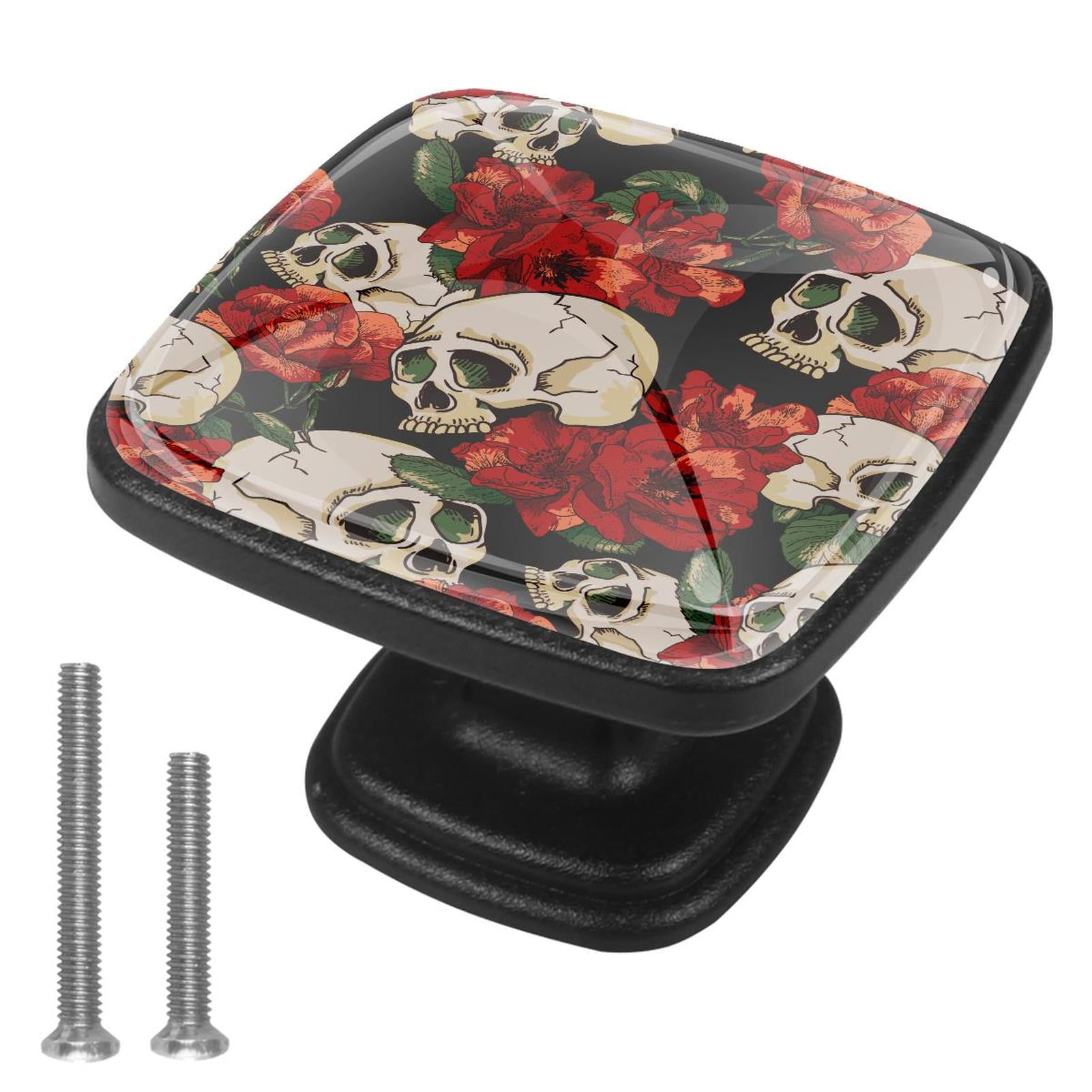4 Pcs Cabinet Handle Drawer Pulls Skull Knobs with Screws Square ...