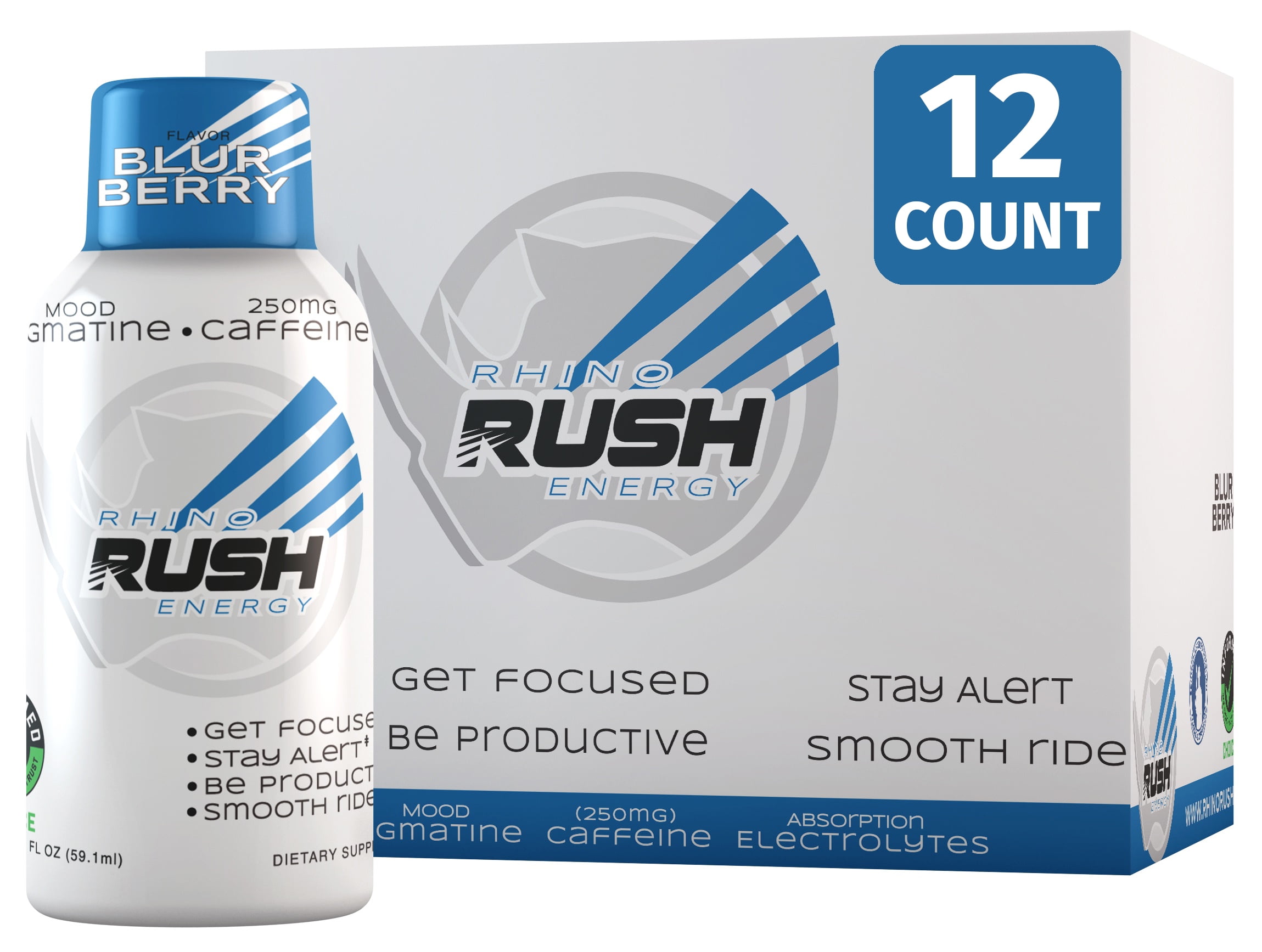 Rhino Rush Energy Blur Berry Energy Shot, 12 ct. - Walmart.com