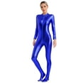 Tiaobug Womens Long Sleeves Catsuit Shiny Metallic Mock Neck Jumpsuit Full Bodysuit Wet Look