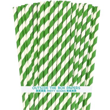Green and White Striped Paper Straws - Walmart.com