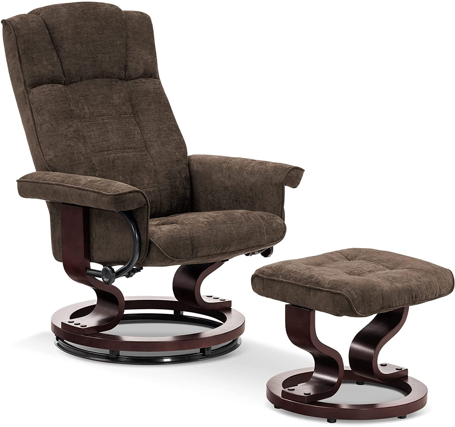 Mcombo Swivel Recliner with Ottoman, Wood Base, for Living Room ...