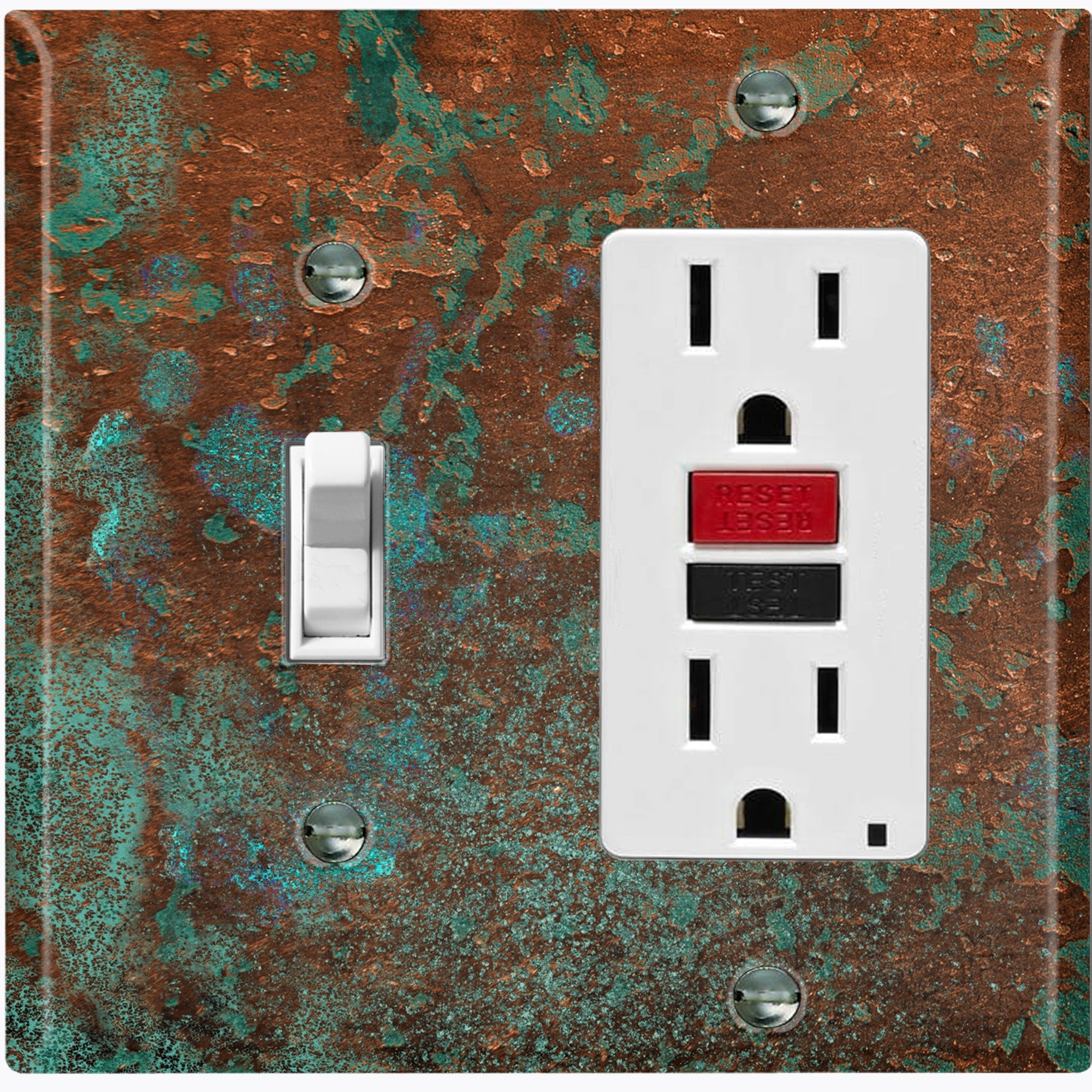 Metal Light Switch Plate Outlet Cover Image of Copper Patina MET020 ...