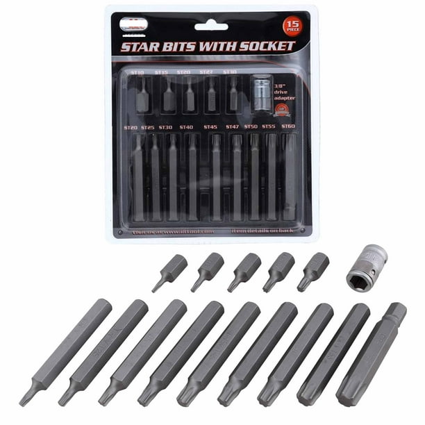 15 Pc 6-Point Security Star Bit Socket Set Torx Star Tamper Proof Bits w/ Holder - Walmart.com