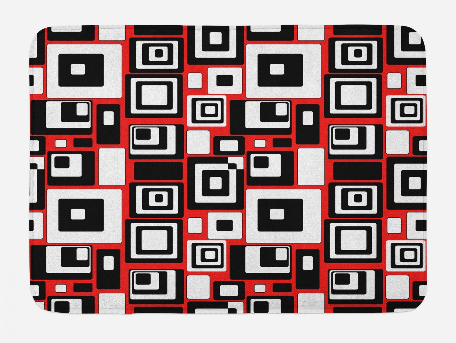 Abstract Bath Mat Minimalist Geometric Figures Retro Rectangle Forms Nostalgia Art Print Non