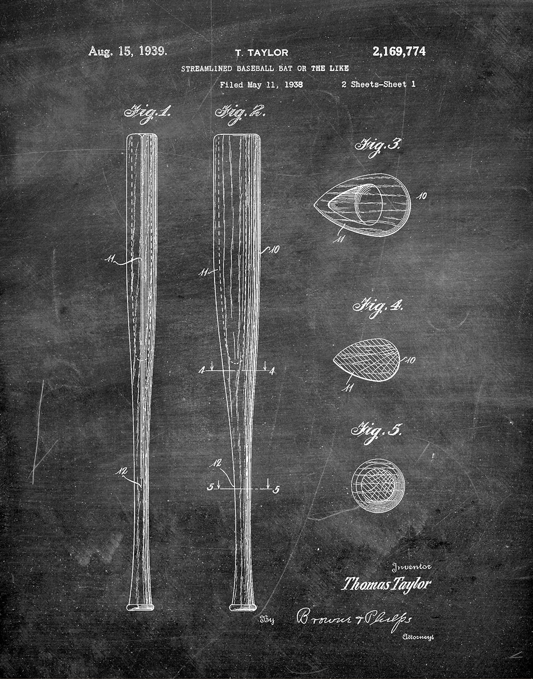 Original Baseball Bat Artwork Submitted In 1939 - Baseball - Patent Art ...