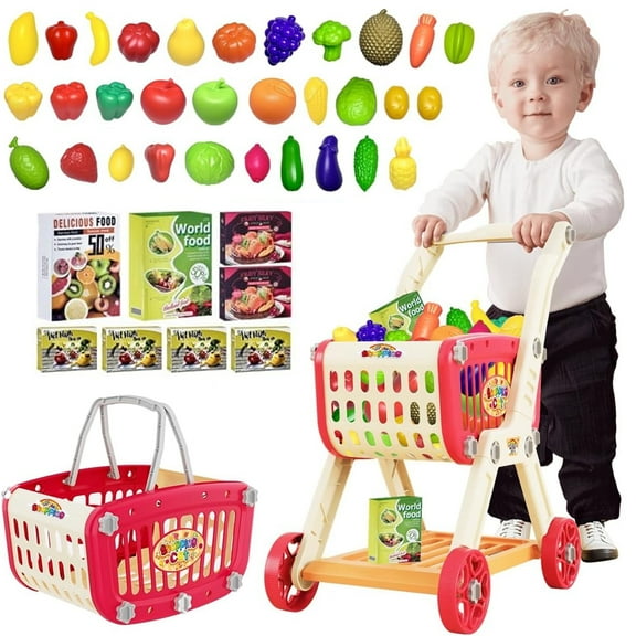 Brinjoy Kids Play Kitchen with Removable Cart, Wooden Toddler Playset ...