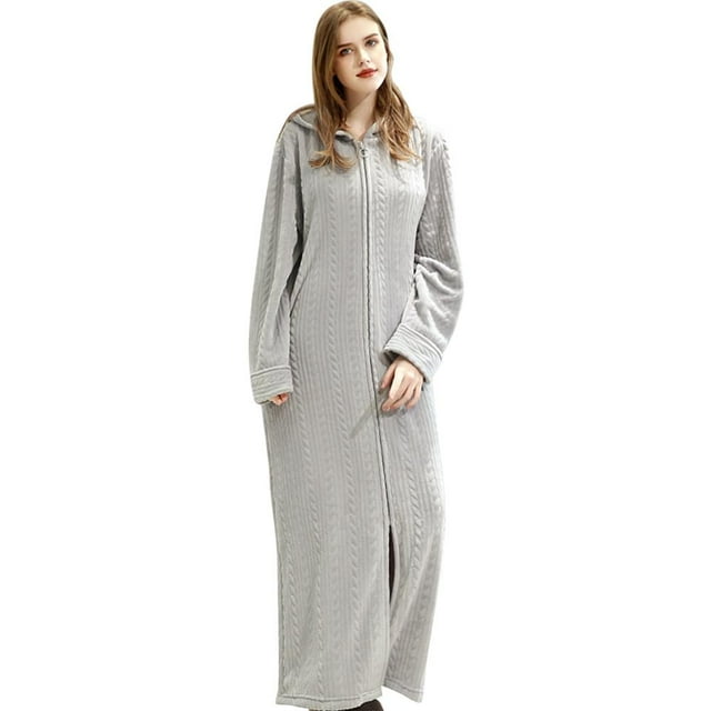 Women Robes Hoodie Long Sleeve Zipper Kimono with Pockets - Walmart.com