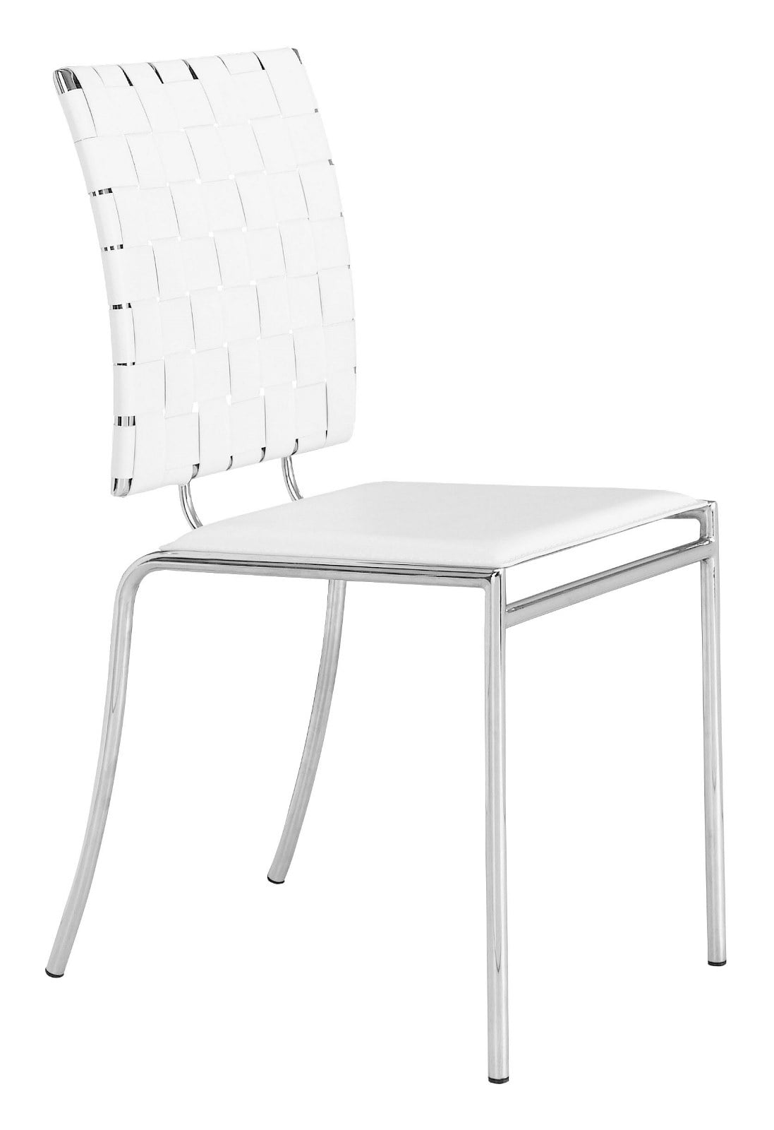 Modern Contemporary Dining Chair, White Leatherette Chrome Steel (set ...