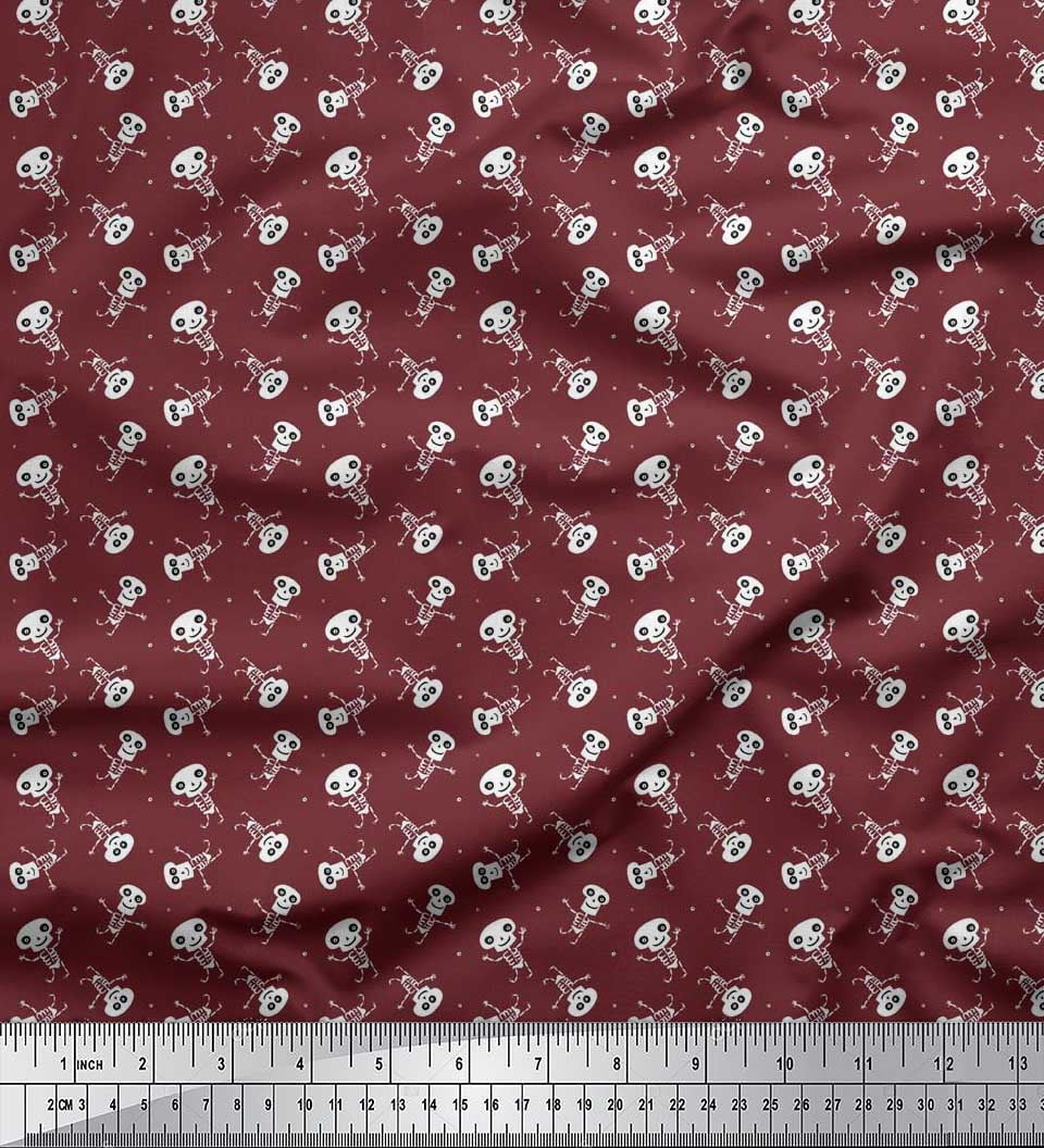 Soimoi Satin Silk Fabric Cartoon Skull Halloween Fabric Prints by Yard ...