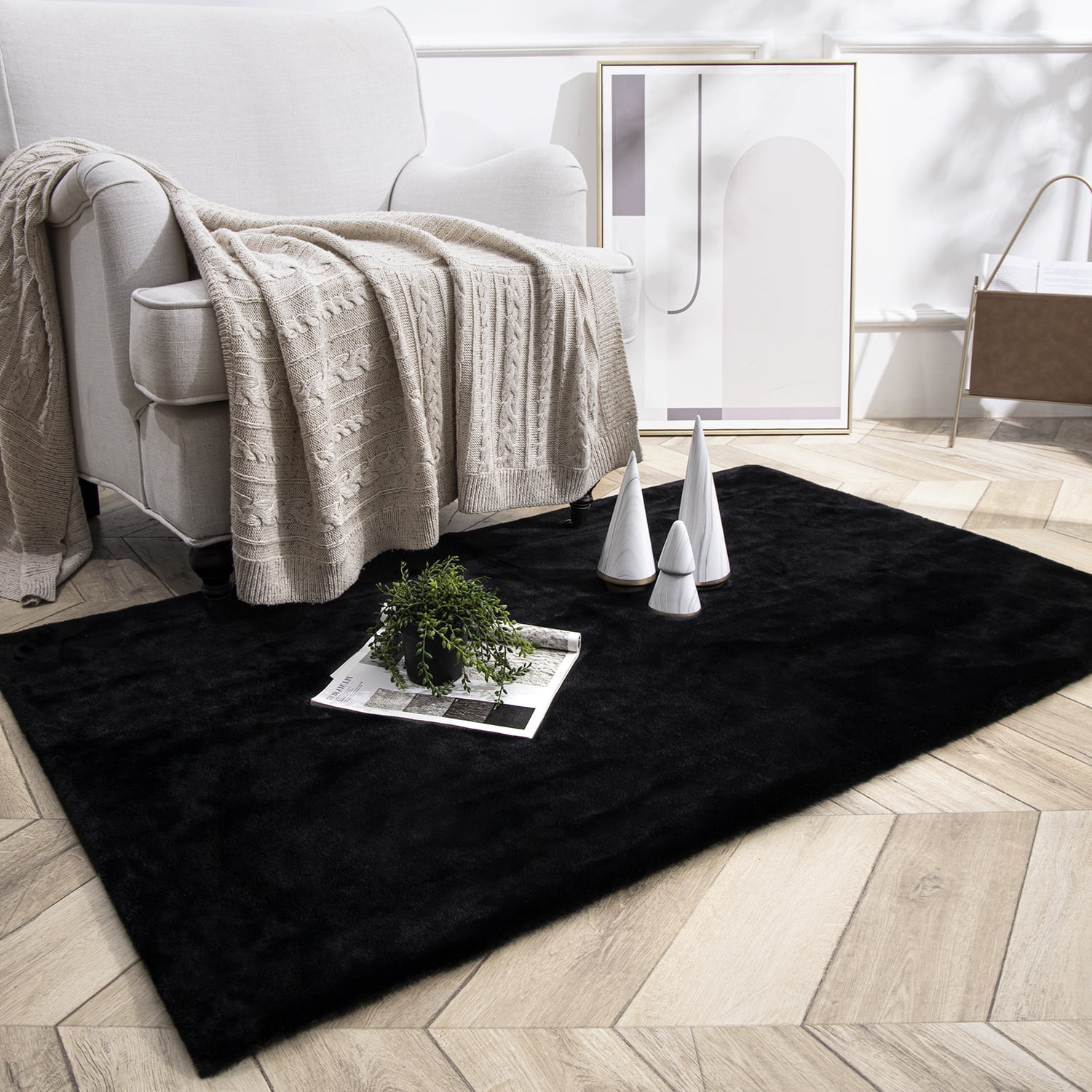 Fluffy Faux Rabbit Fur Area Rugs, Soft Indoor Decorative Mat, 3 x 5 ...