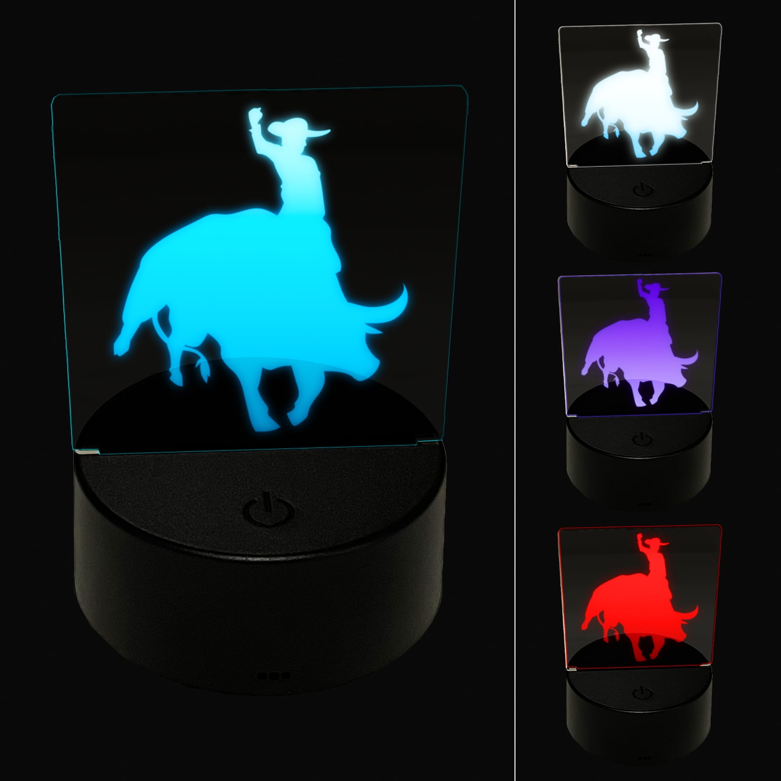 Rodeo Cowboy Riding on Bucking Bull LED Night Light Sign 3D Illusion ...