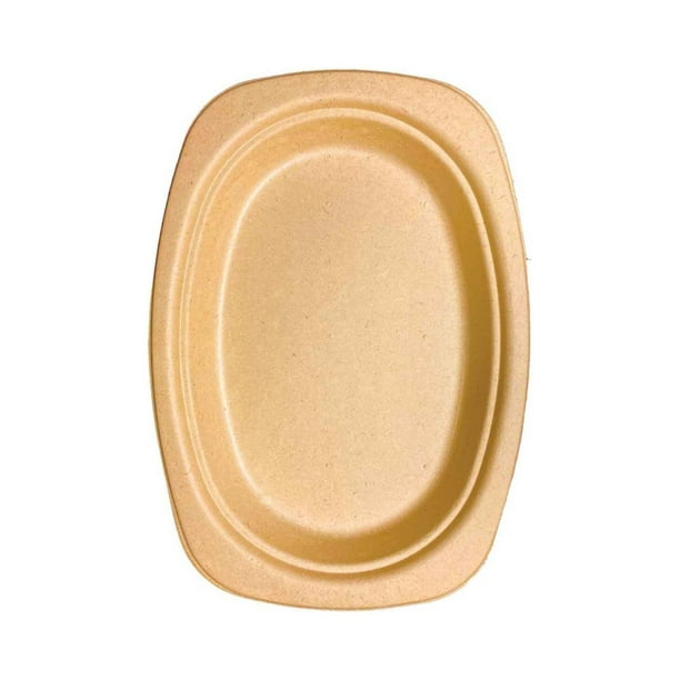 9'' X 6.5'' Sugarcane Fibre Natural Kraft Oval Plate (100% Compostable ...