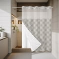 Beige Grid No Hook Shower Curtain with Snap in Liner, Modern Minimalist ...