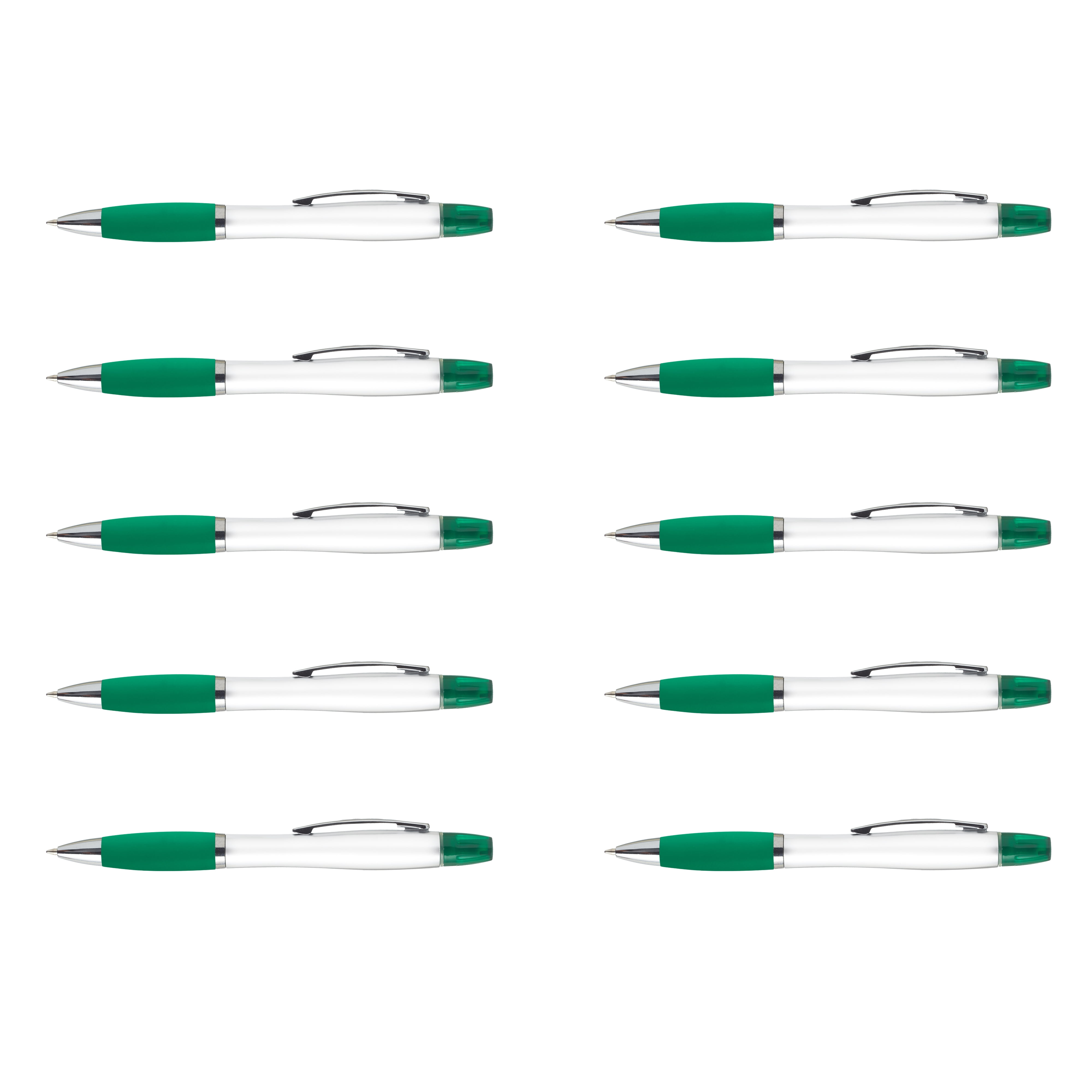 10 Plastic Highlighter Pens Pack - Rubber Grip, Black Ink - Green ...