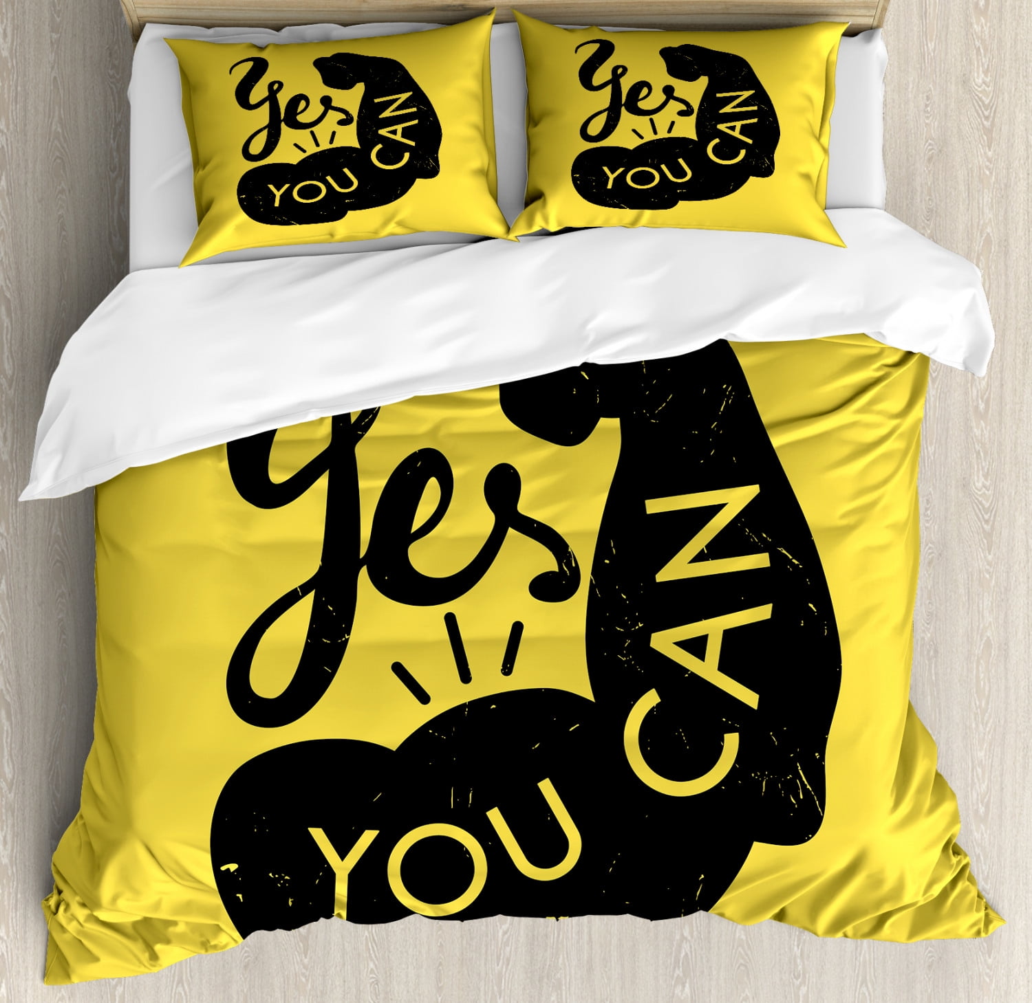 Fitness Duvet Cover Set, Strong Arm with Text Yes You Can Hand Drawn ...