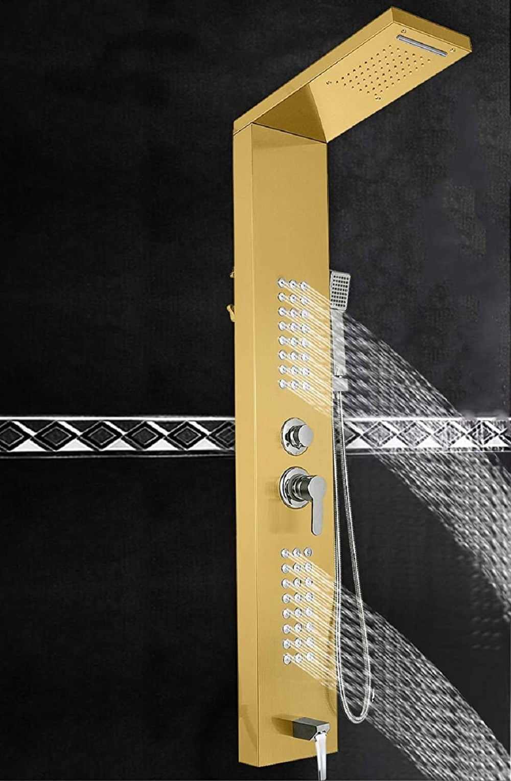 Ubesgoo 60 Shower Massage Panel System In Gold Golden With Rainfall