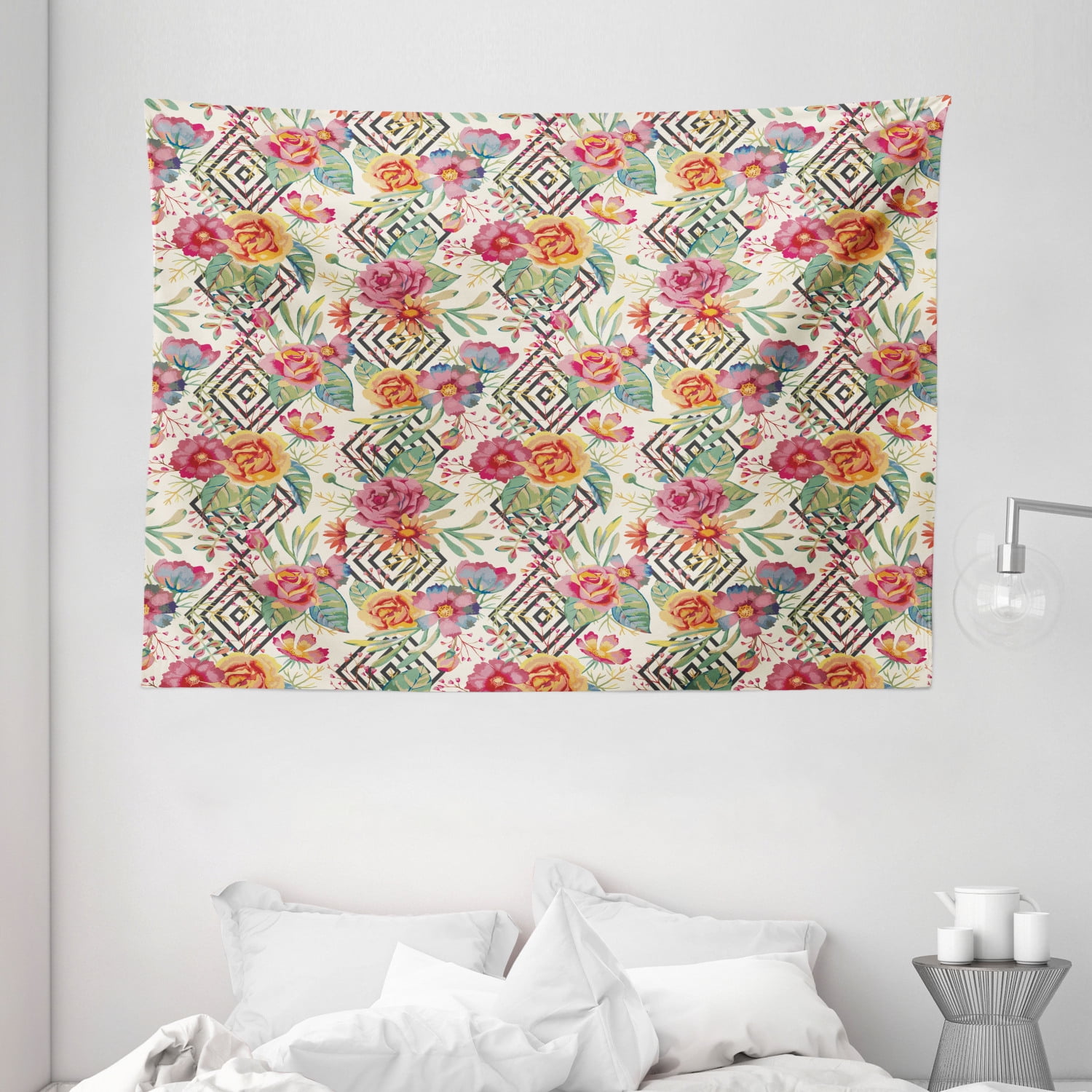 Watercolor Tapestry, Diamond Shaped Rectangles Patterned Background ...