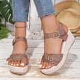 Brown Womens Plus Size Buckle Strap Peep Toe Sandals Cozy Spring Summer ...