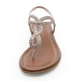 CentroPoint Women's Braided T-strap Thong Slip On Flat Sandals With ...