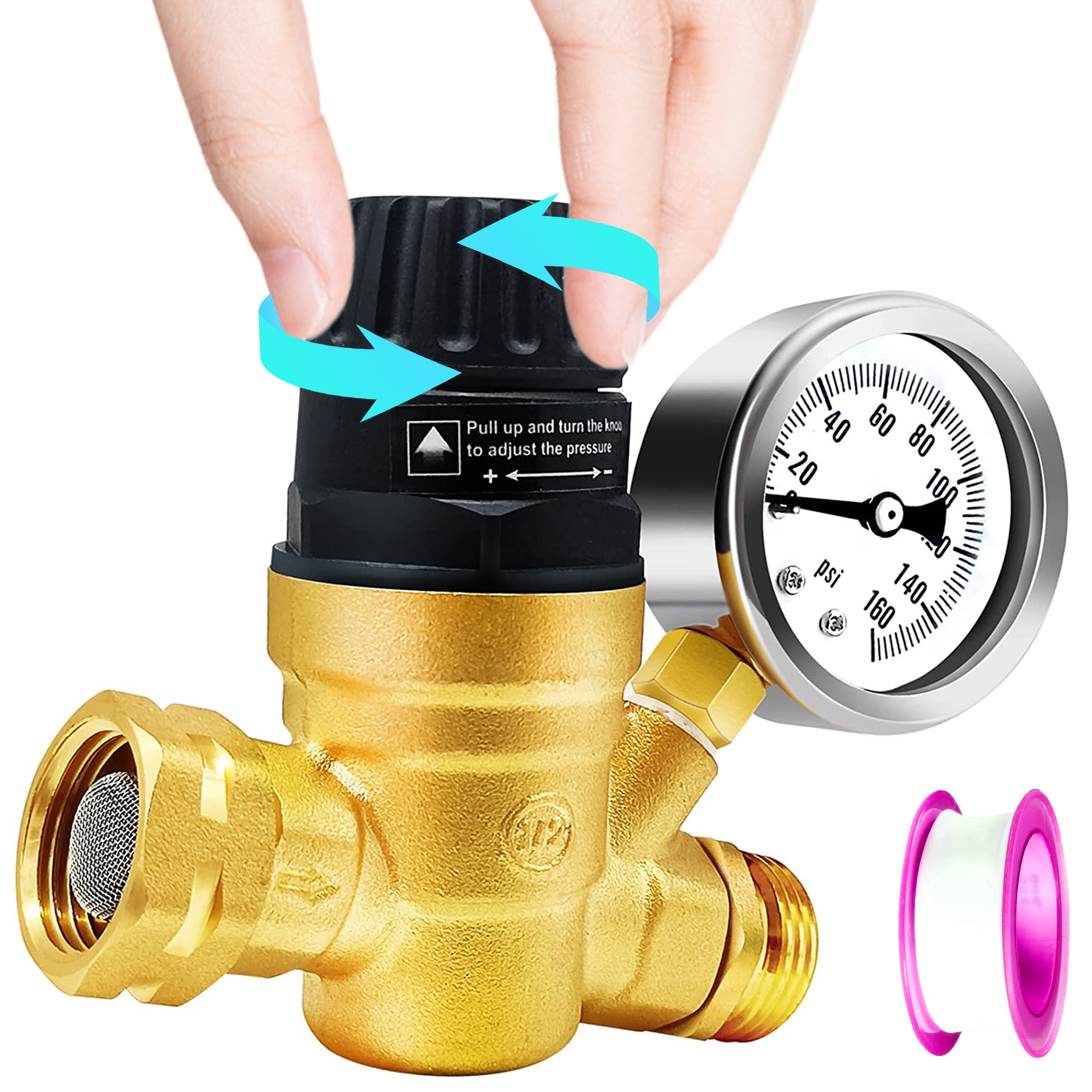 RV Water Pressure Regulator for RV Camper, Brass Lead-Free Handle ...