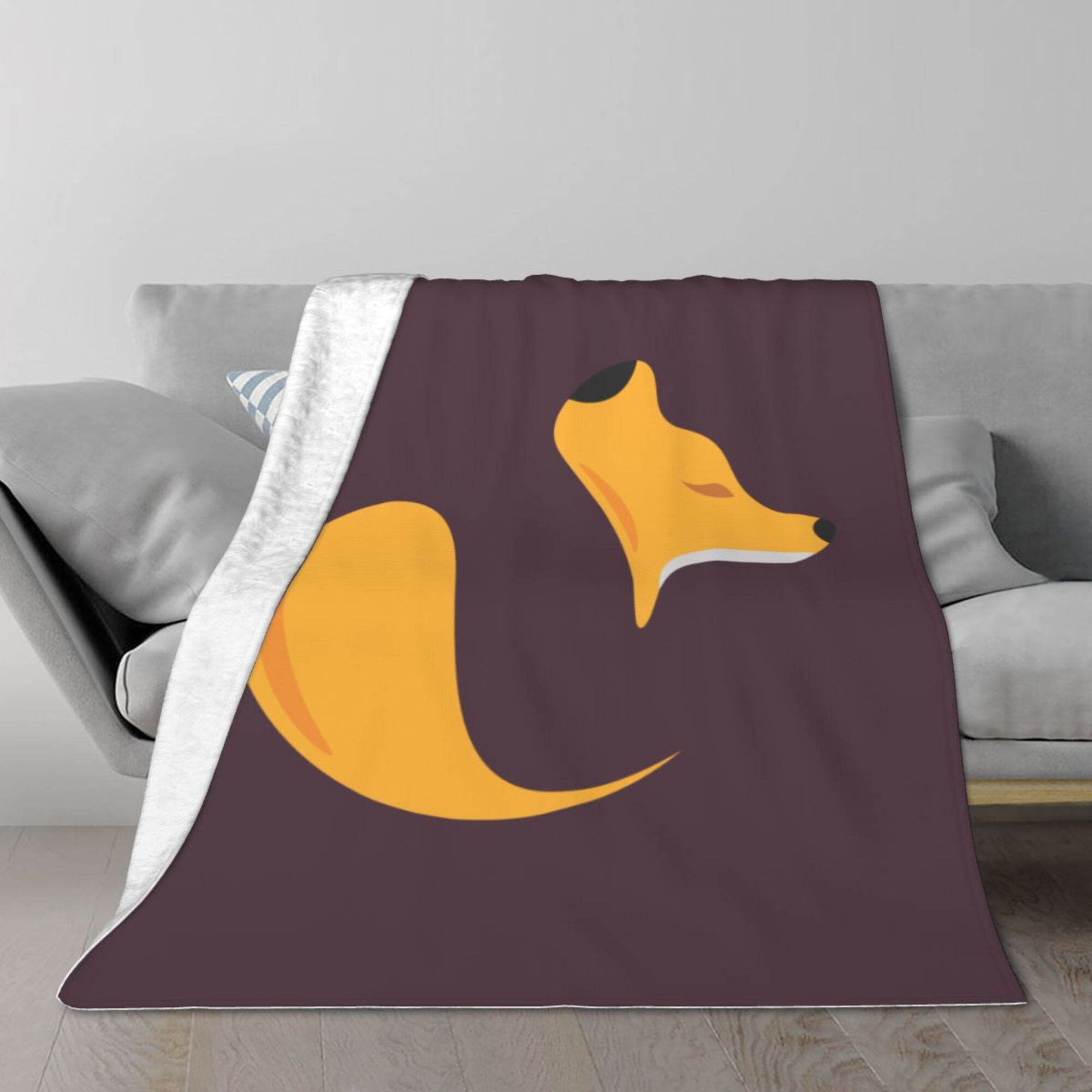 TEQUAN Double Layer Plush Bed Blanket, Animal Fox Logo Pattern Cozy ...
