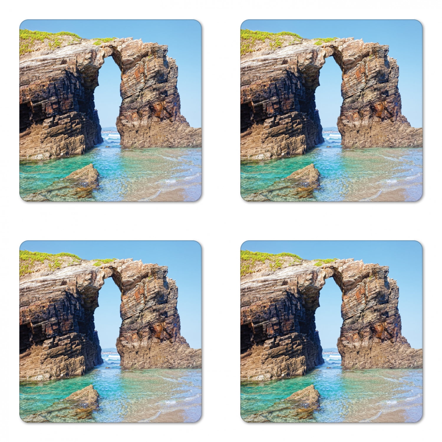 Beach Coaster Set of 4, Old Rocky Stone Arches on Spanish Seacoast ...