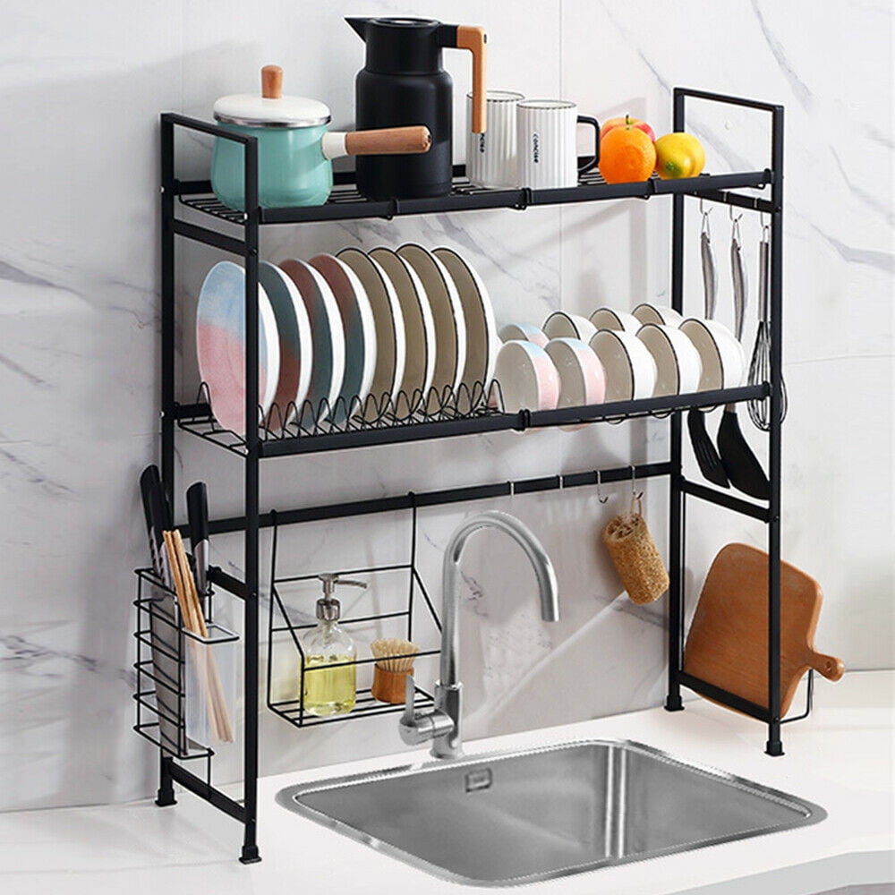 Fichiouy 2 Tier Over Sink Dish Bowl Drying Rack Stainless Steel Drainer