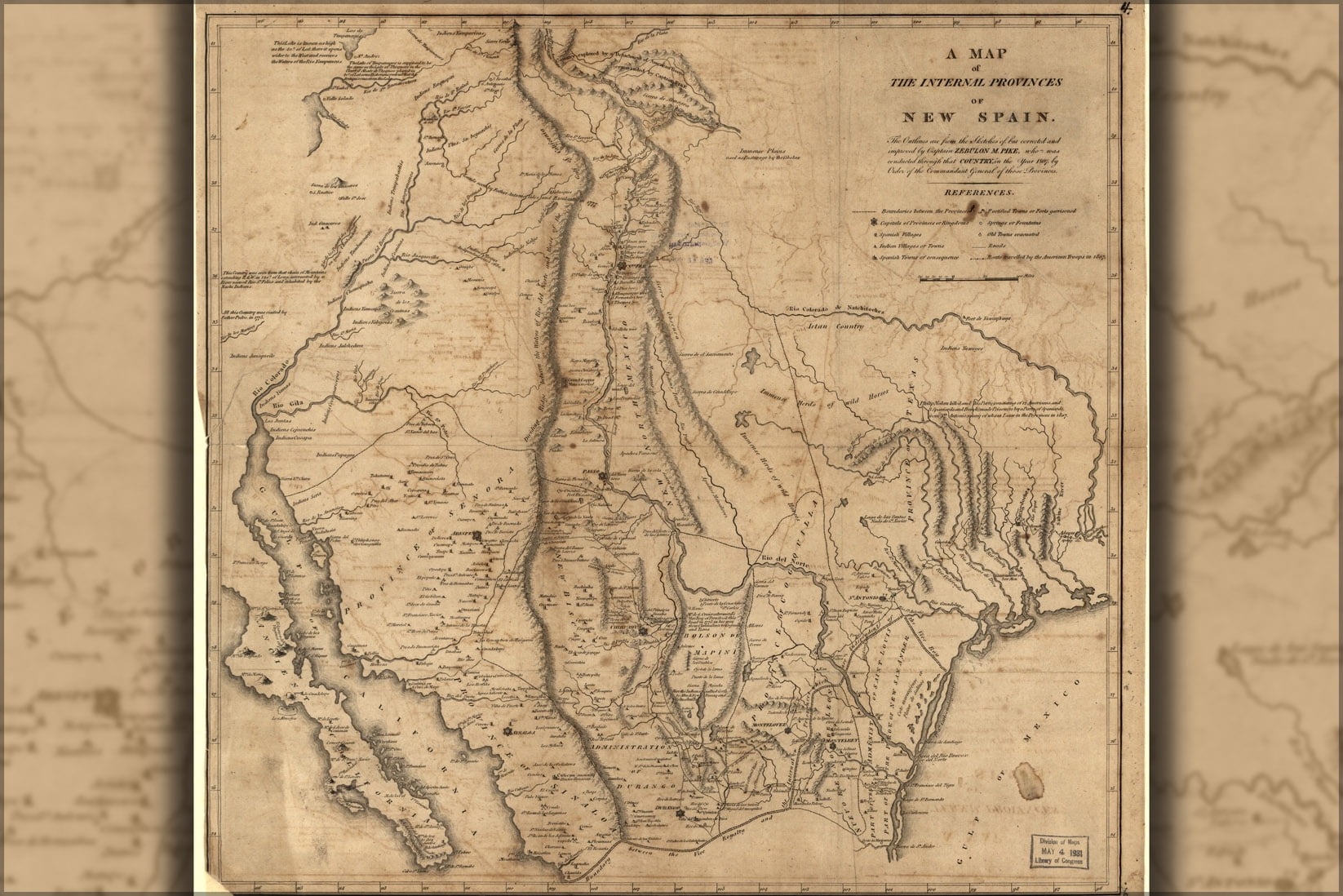 24"x36" Gallery Poster, Map of New Spain 1810 texas arizona new mexico ...