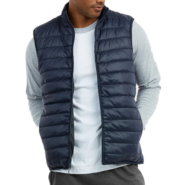 Men's Lightweight Full Zip Puffer Vest, Navy L, 1 Count, 1 Pack ...