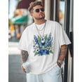 Men's T Shirts, Cartoon Blue White Butterfly Flowers Leaf T-Shirt for ...