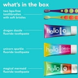 Hello Kids Toothpaste and Toothbrush Pack, Fluoride, Xylitol, Stevia, 3 ...