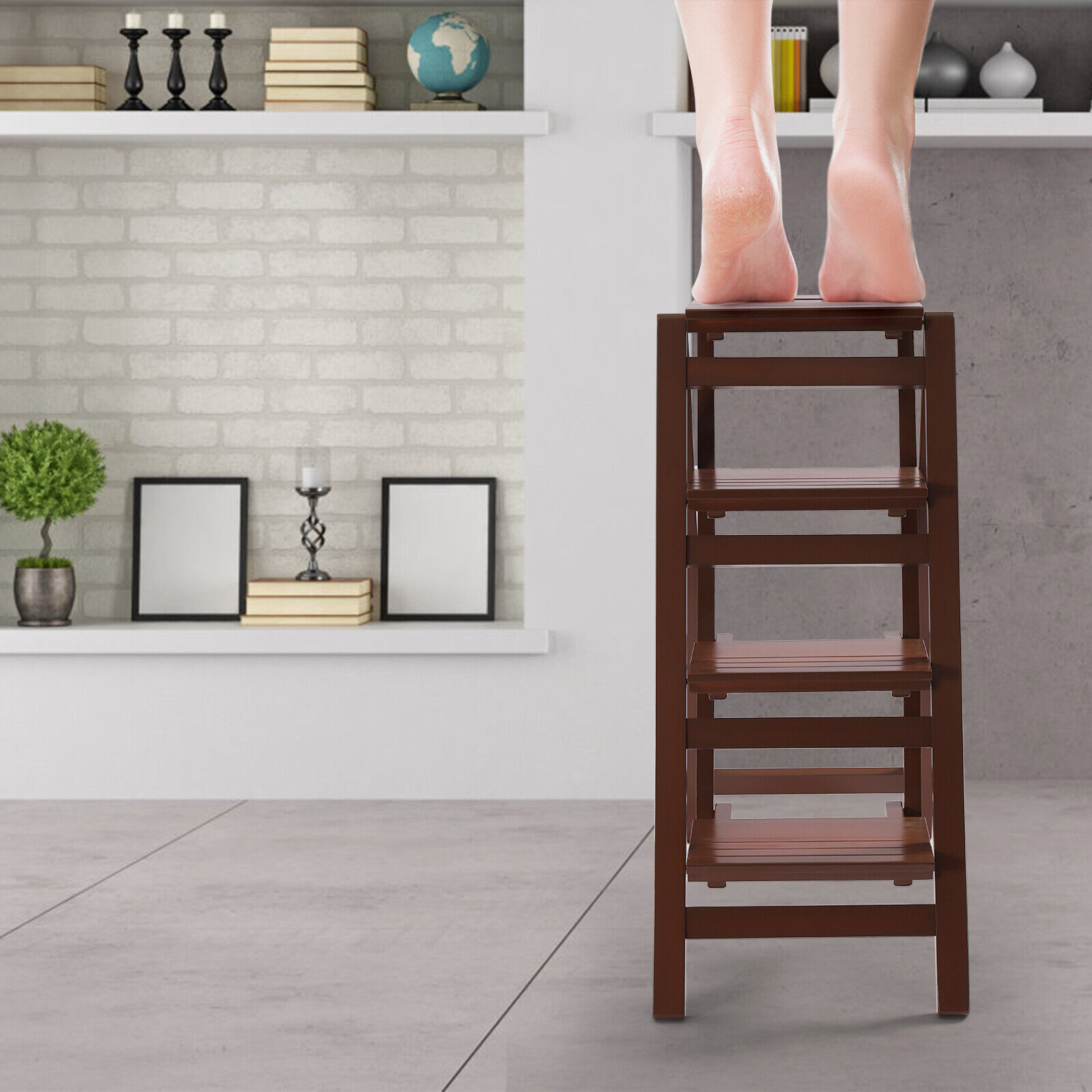 35.83" 4-Step Multi-Function Foldable Space-Saving Ladder Ladder Step ...