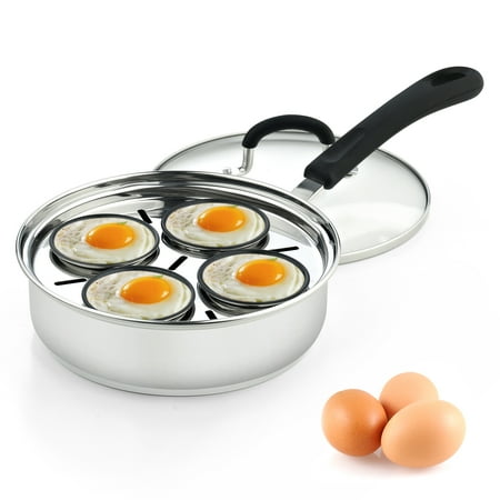 Cook N Home 02625 4 Cup Stainless Steel Egg Poacher Pan with Lid, 8 ...
