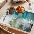 Abstract Art Cotton Linen Placemats Set of 4, Turquoise White Paint ...