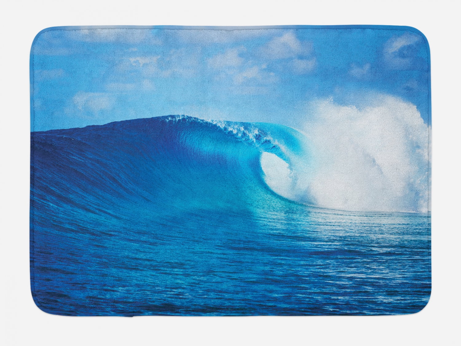 Ocean Bath Mat, Nature Cloudy Summer Sky Wavy Ocean Adventure Surfing ...