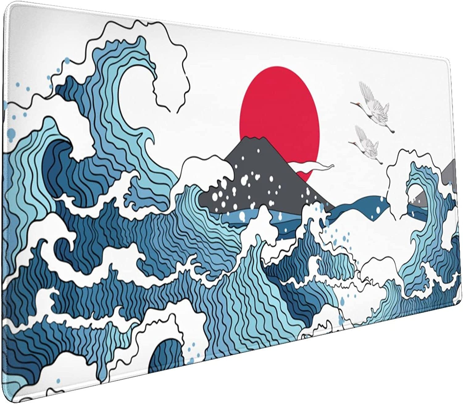 Japanese White and Blue Wave Mouse Pad 35.4 X 15.7 Inch Crane Hill Red ...