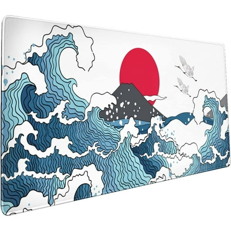 Japanese White and Blue Wave Mouse Pad 35.4 X 15.7 Inch Crane Hill Red ...