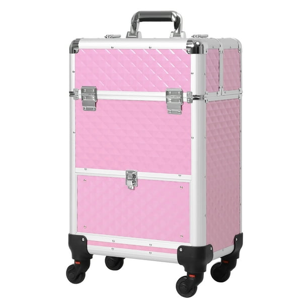 HOMCOM Aluminum Makeup Train Cases, Cosmetic Jewelry Organizer Trolley ...