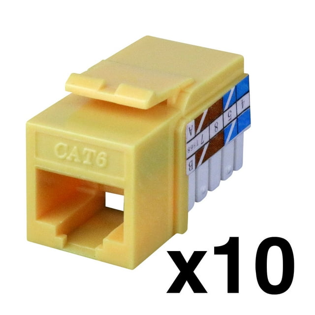 Construct Pro Cat6 (RJ-45) Keystone Jack (10 Pack, Yellow) Manufactured ...