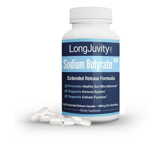 Suplemento de butirato de sodio LongJuvity Labs 300 mg 120 cápsulas ...