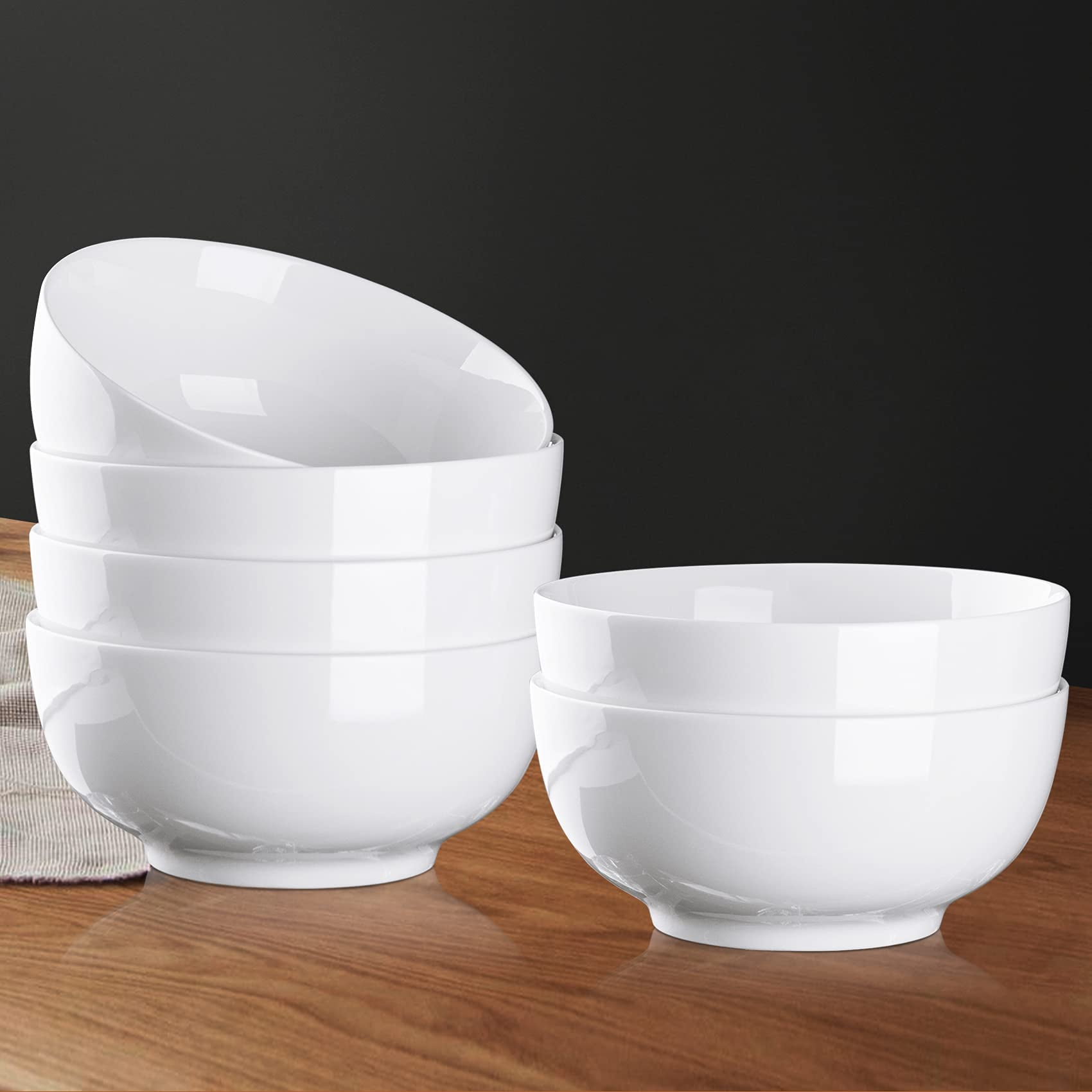 Porcelain Bowls Set 6 Pack Premium White Ceramic Bowls for Cereal, Soup ...