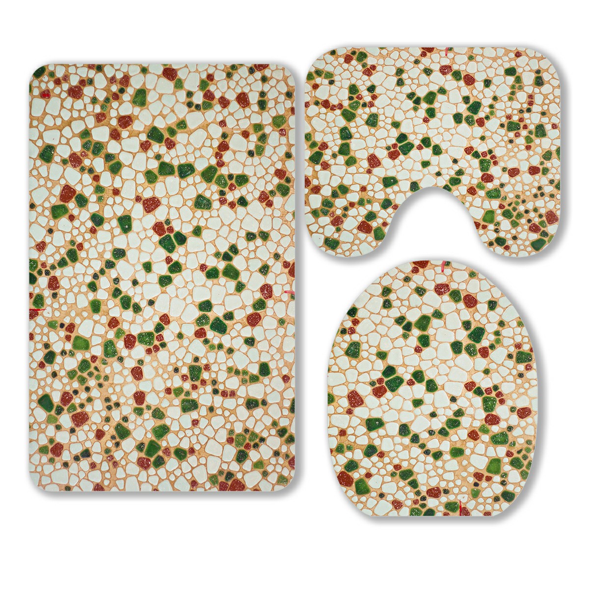 ABPHQTO Wall Pebble Stone Marble 3 Piece Bathroom Rugs Set Bath Rug ...