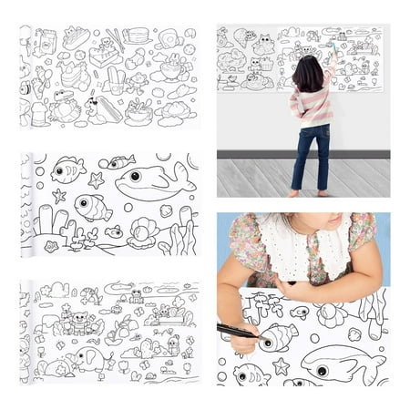 3Pcs Toddlers Coloring Paper Roll Sticky Coloring Poster with Tear off ...
