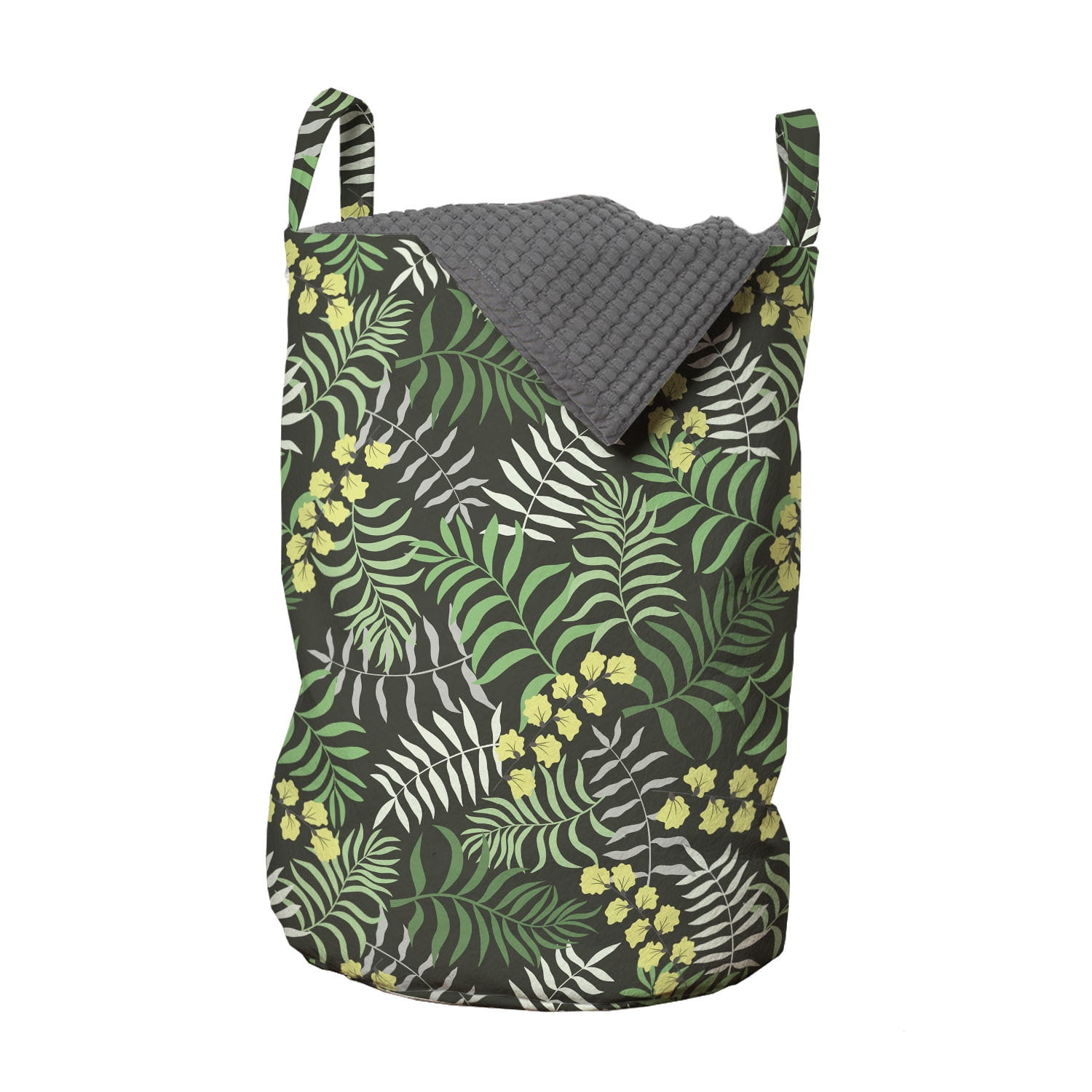 Botanical Laundry Bag, Tropical Flowers Flourishing in Jungle Forest Fern Leaf Nature Growth Art ...