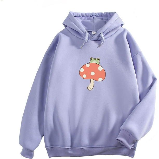 Kiekiecoo Women Cute Frog Sweatshirt Kawaii Mushroom Hoodie For Teen