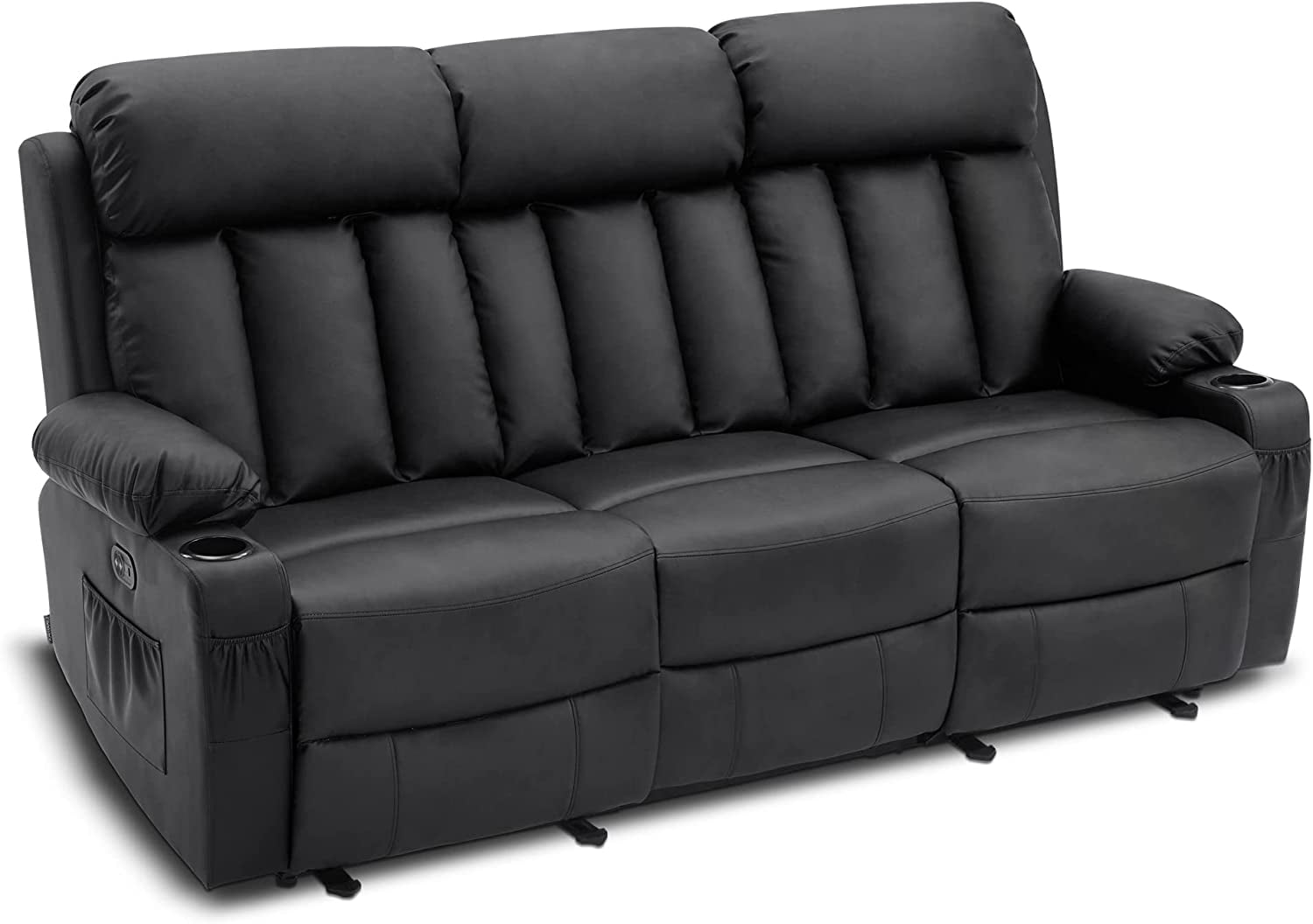 Mcombo Power Reclining Sofa w/ Massage for Living Rooom Dark Grey Faux ...